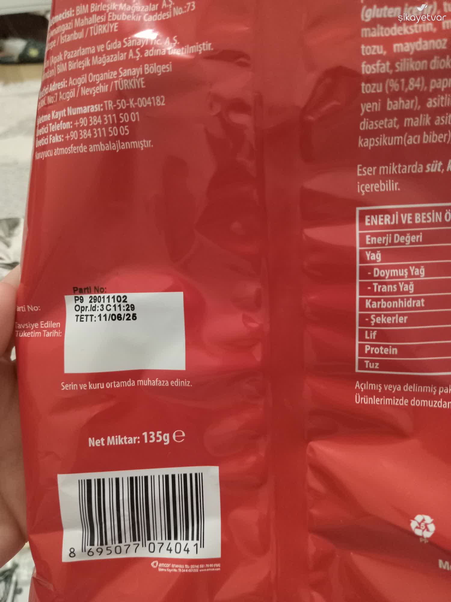 BİM Patito Cips Şikayeti - Şikayetvar