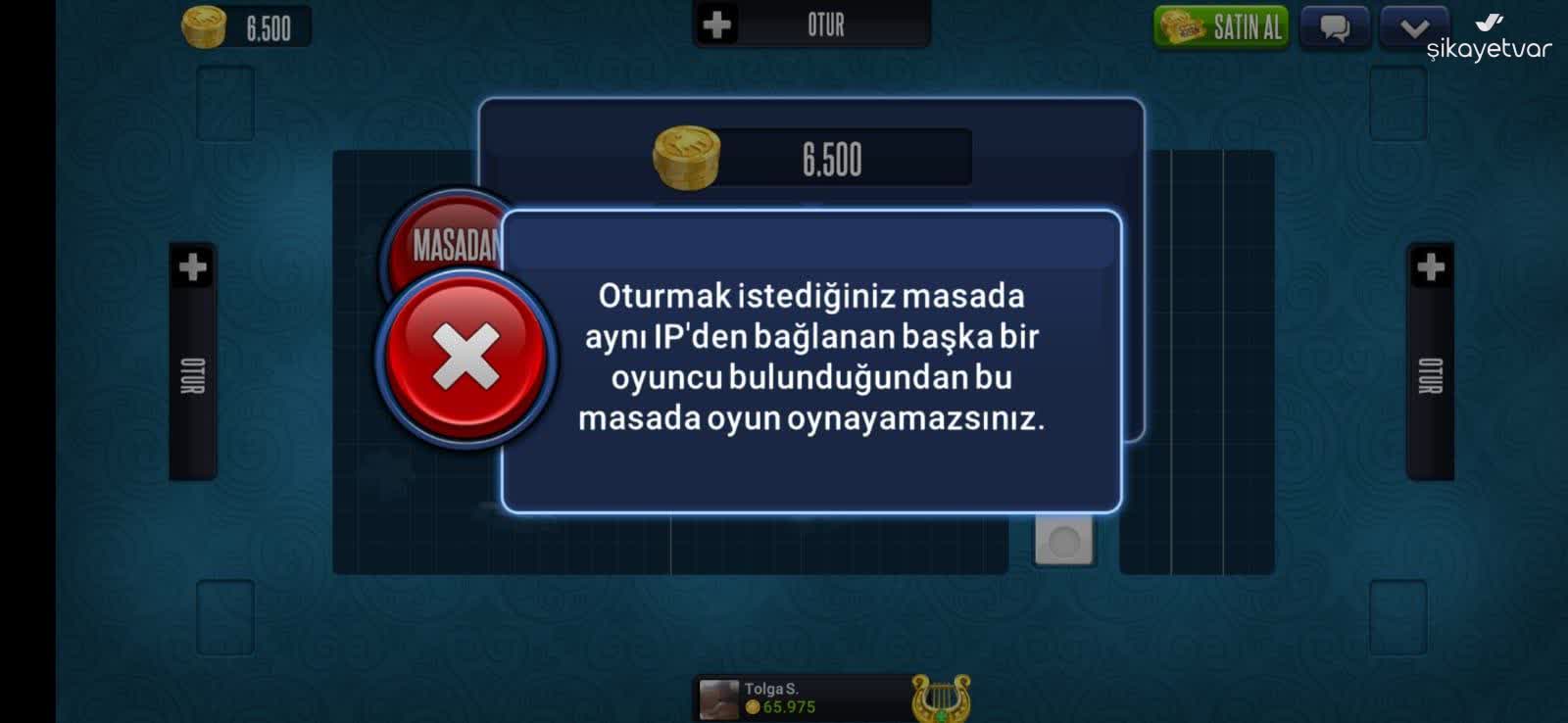101 Okey Plus Okey Oyununda Aynı IP Sorunu - Şikayetvar