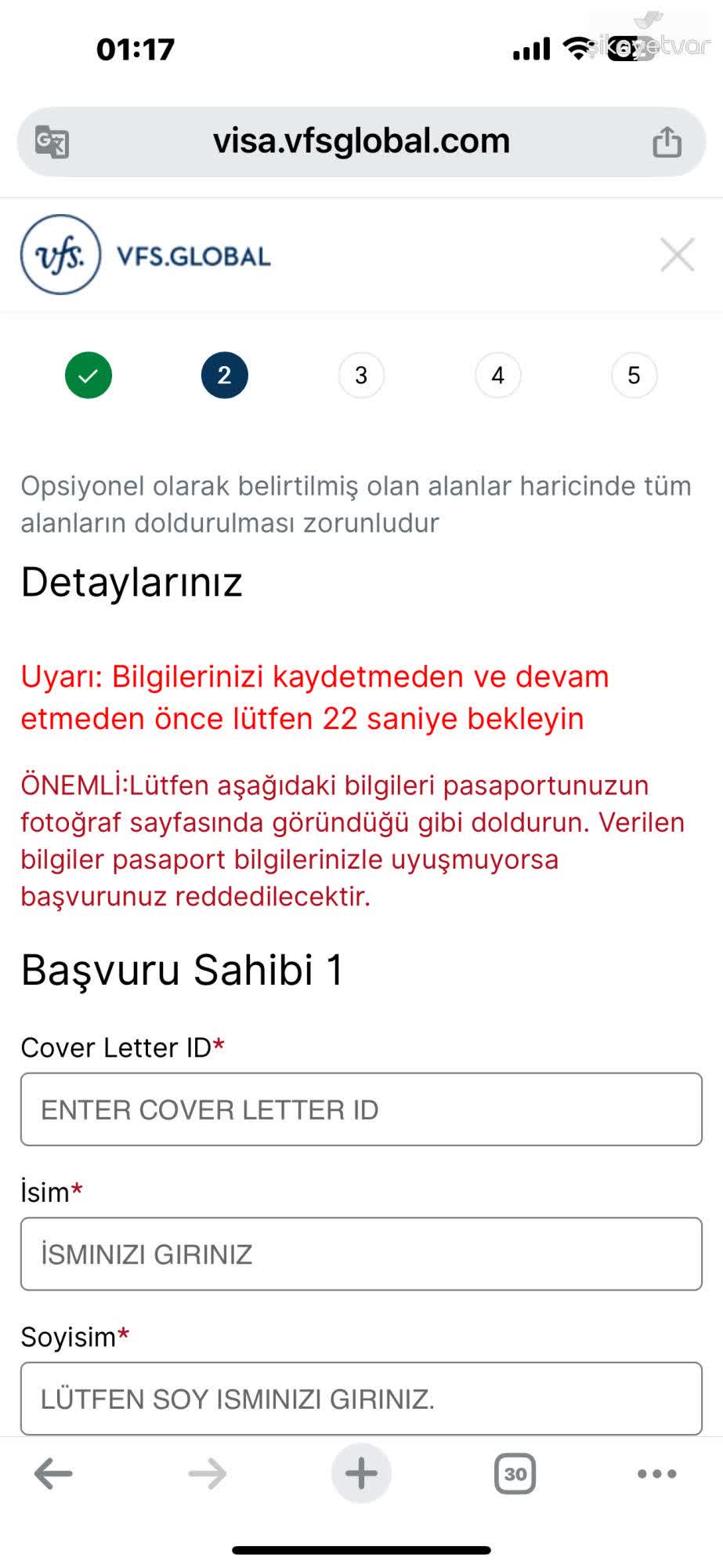 VFS Global Sitesinde Eksik Bilgi: Cover Letter ID Belirsizliği - Şikayetvar