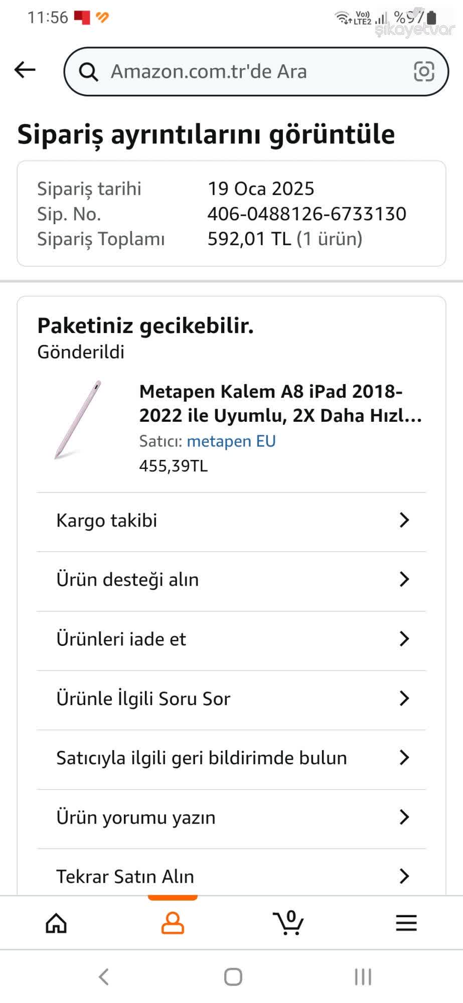 Amazon Siparişimde Gümrük Vergisi İadesi Sorunu - Şikayetvar