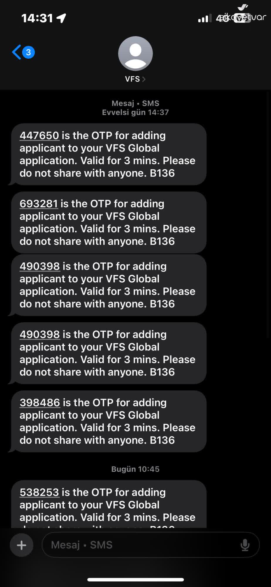 VFS Global'dan İstenmeyen Aplikasyon Mesajları - Şikayetvar