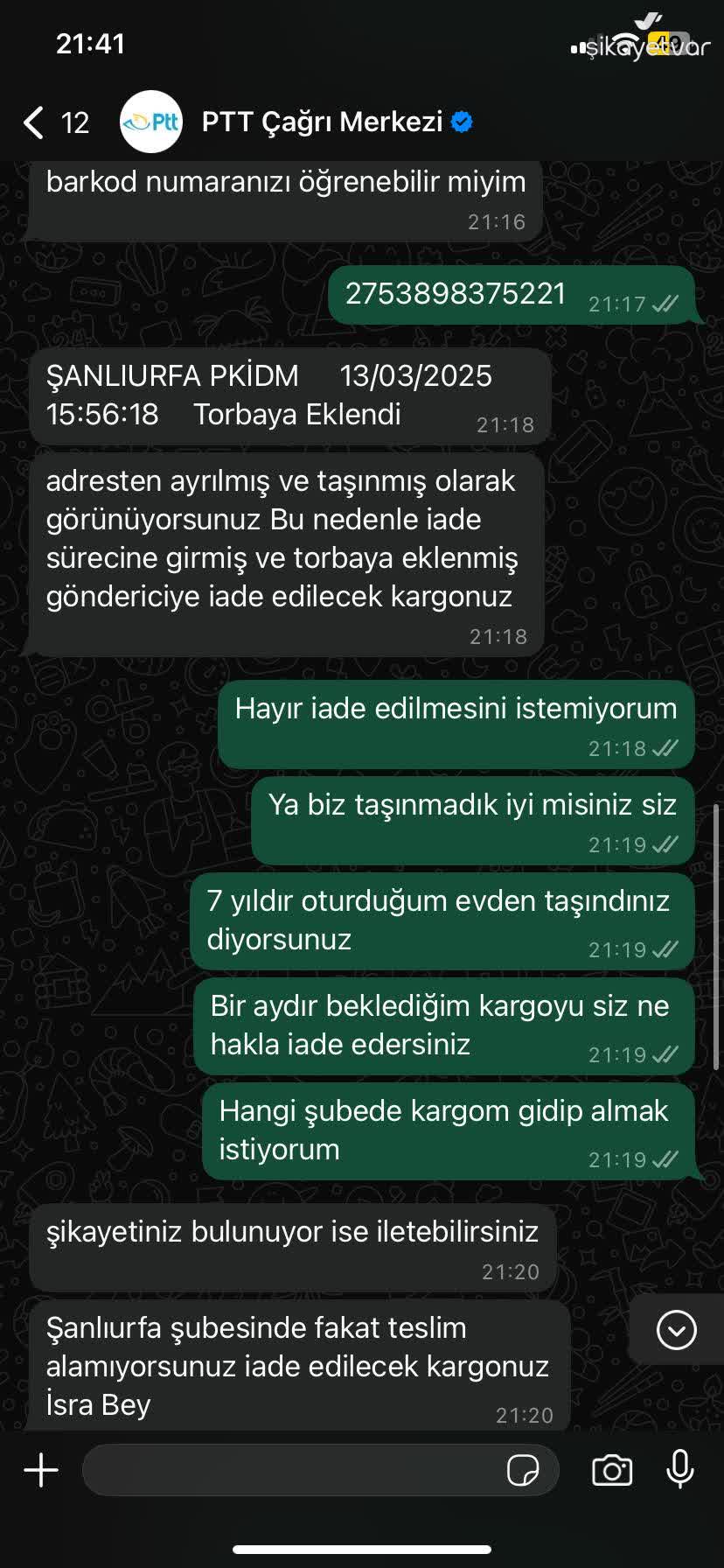 Turpex PTT PTT Kargo Evden Taşındı Notuyla Şaşırttı - Şikayetvar