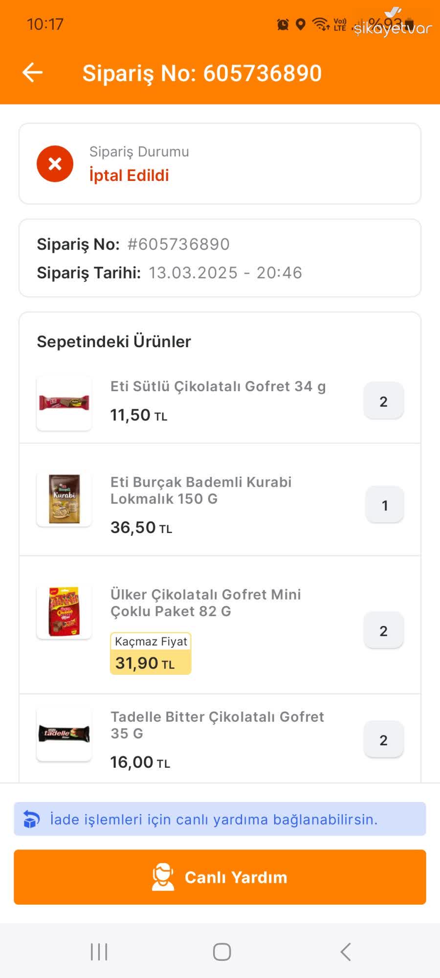 Migros Sipariş İptali: Migros Sanal Market'ten Beklenmedik Hayal Kırıklığı - Şikayetvar