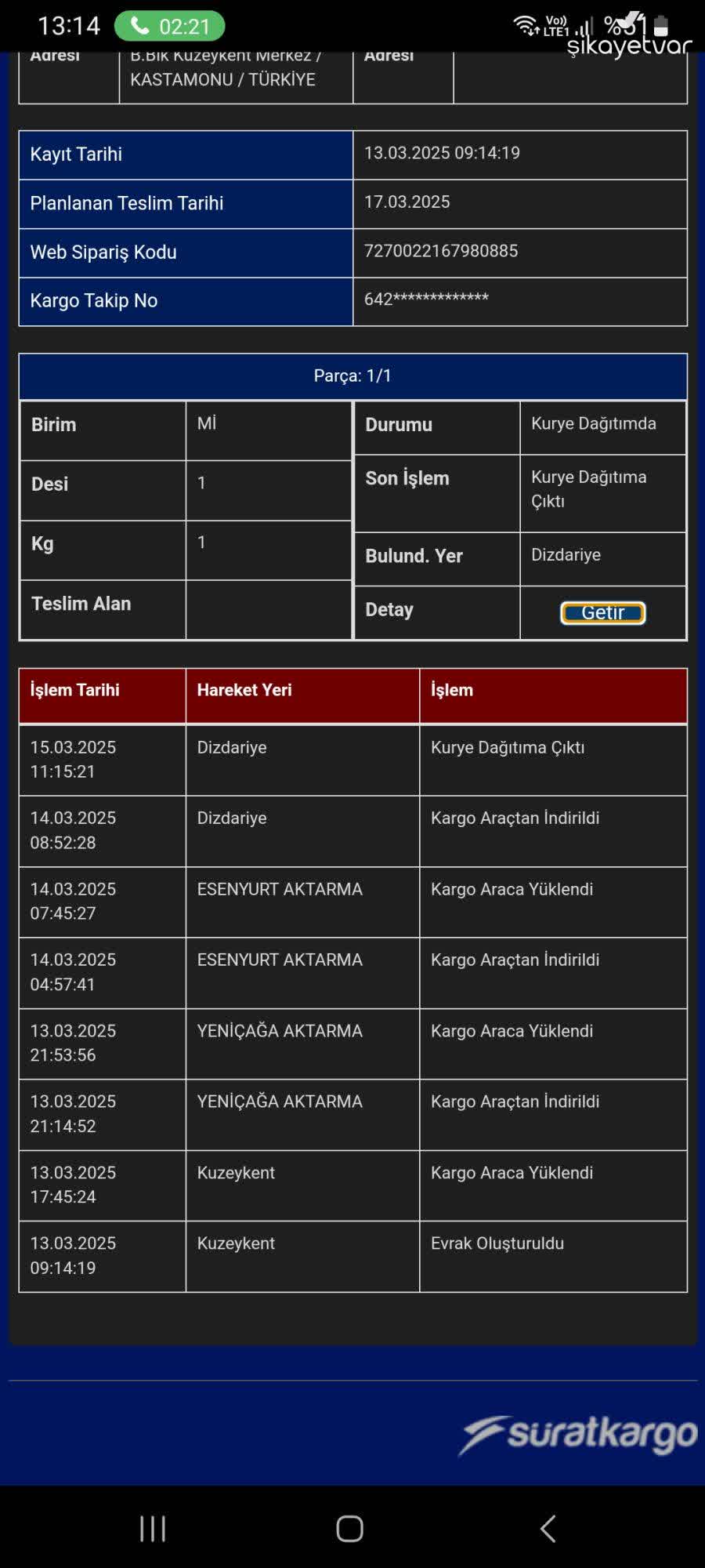 Sürat Kargo Kargom Nerede? Teslimat Gecikmesi Mağduriyeti - Şikayetvar