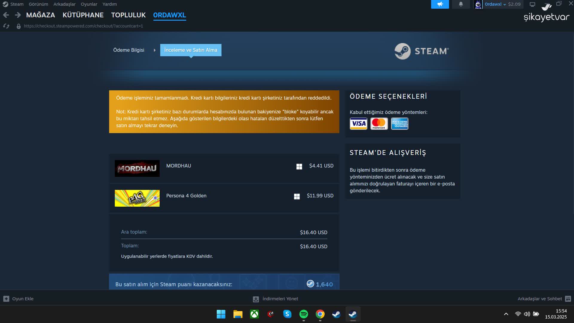 İninal Kart İle Steam Alışverişinde Karşılaşılan Sorun - Şikayetvar