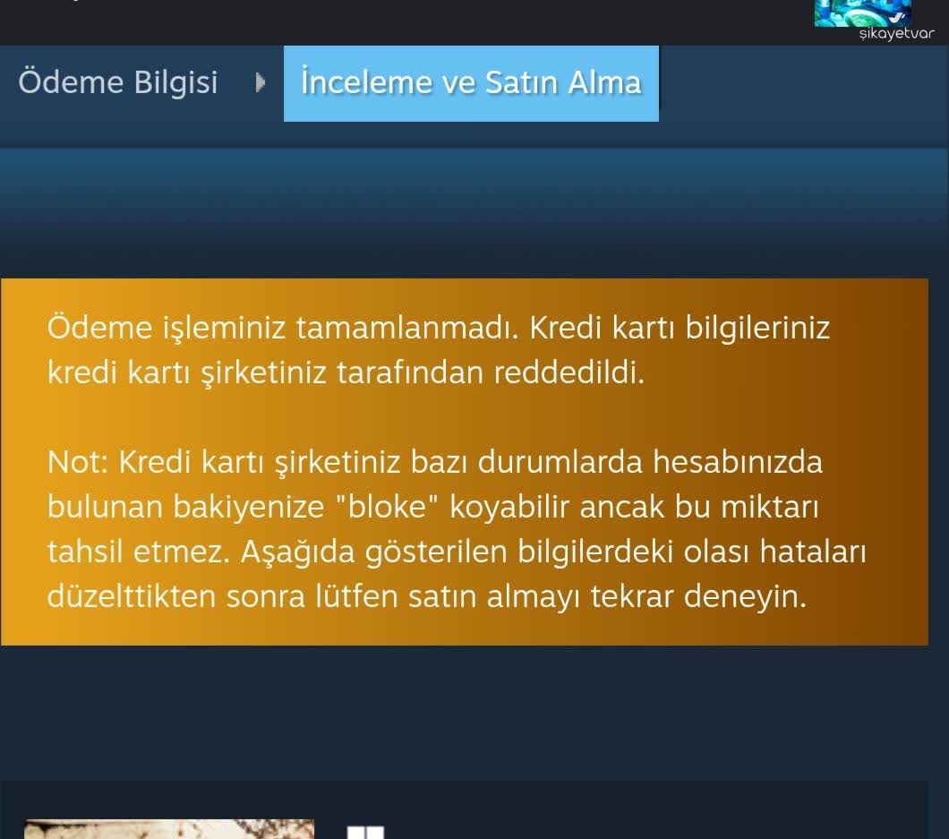 İninal Kart İninal Kartla Steam'de Ödeme Sorunu - Şikayetvar