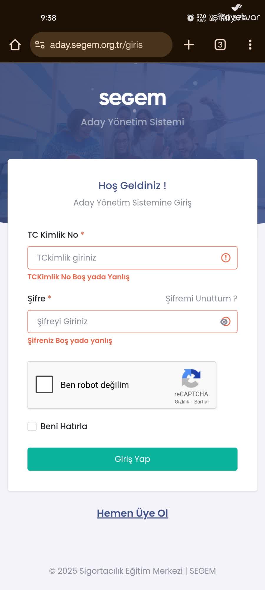 Segem Akademi Şifre Sorunu Ve Ulaşılamayan İletişim - Şikayetvar