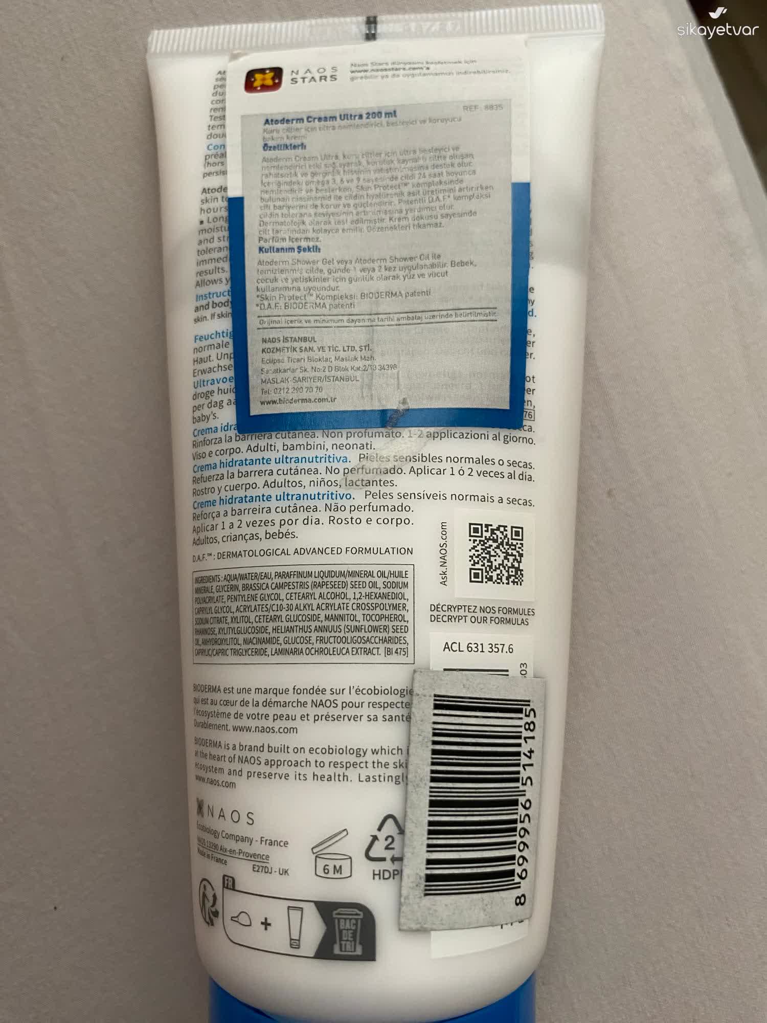 Naos Stars Bioderma Atoderm QR Kod Hatası Ve Orijinallik Sorunu ...