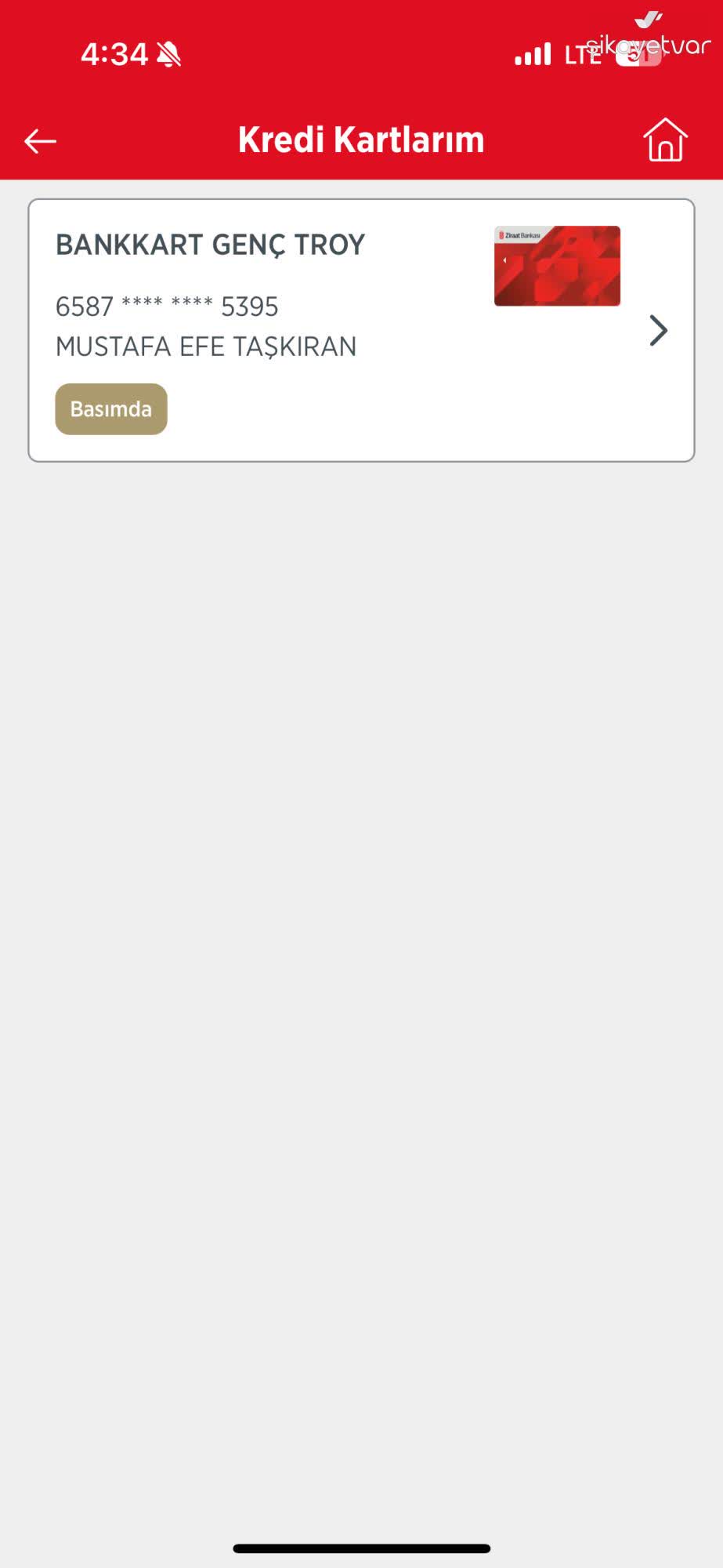 Ziraat Bankası Yanlış Kart Gönderimi: Troy Yerine Visa/Mastercard Talebi - Şikayetvar