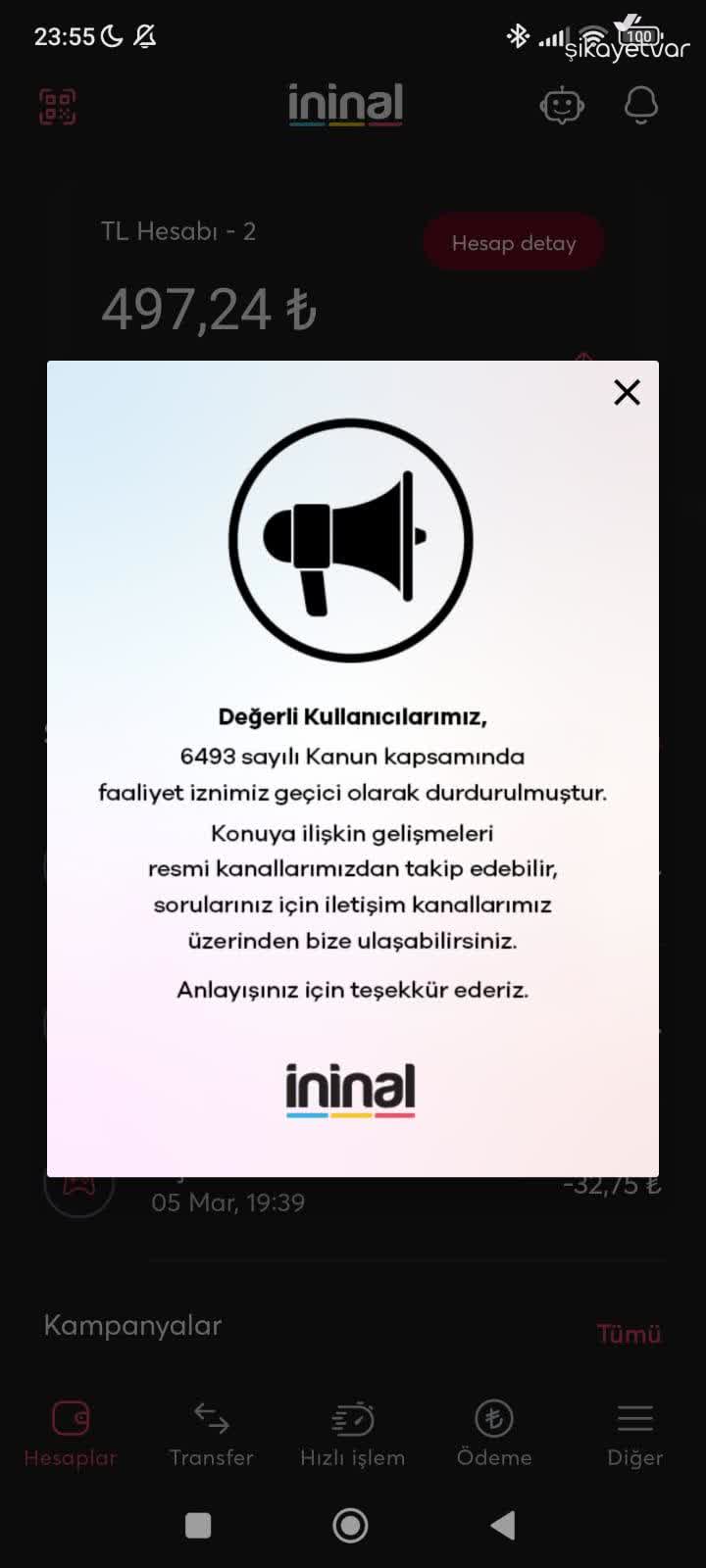 İninal Kart İninal Kartta Para Yatırma Ve Ödeme Sorunları - Şikayetvar