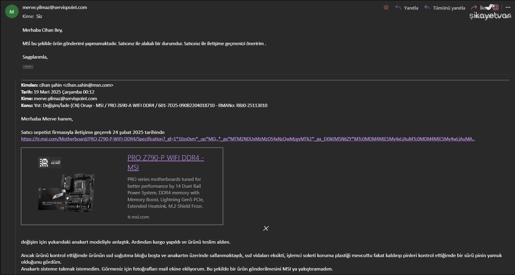 Sepetist Kusurlu Anakart Ve Mağduriyet - Şikayetvar