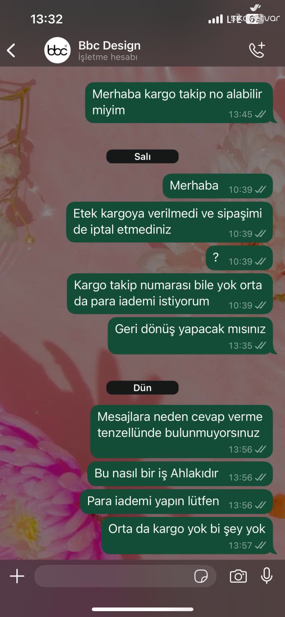 BBC Design İptal Edilemeyen Sipariş Ve Kayıp Kargo Takip Bilgisi - Şikayetvar