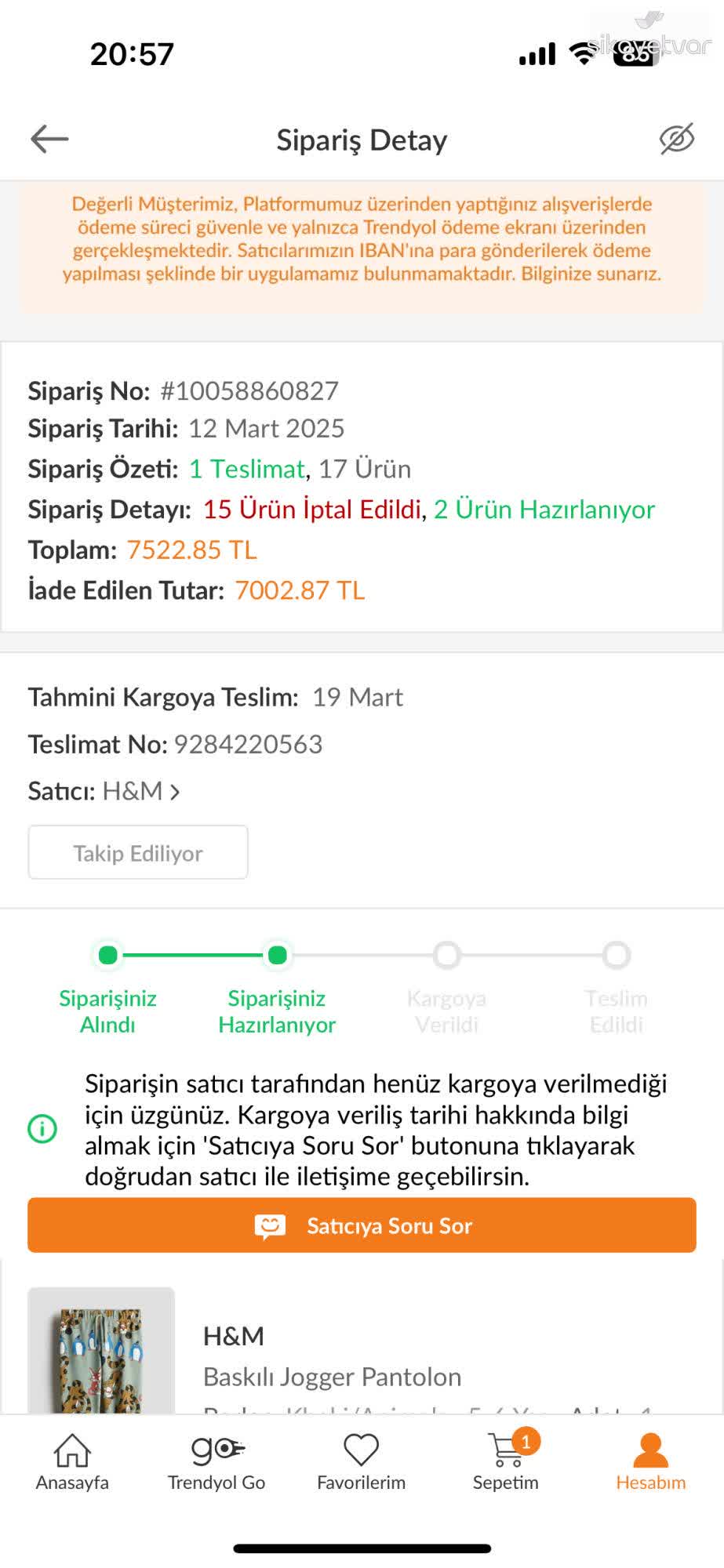 Trendyol Stokta Var Görünen Ürünler İptal Edildi! - Şikayetvar
