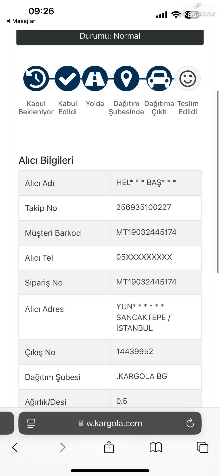 Kargola A.Ş. Acil Çözüm Bekleyen Kargo Sorunu - Şikayetvar