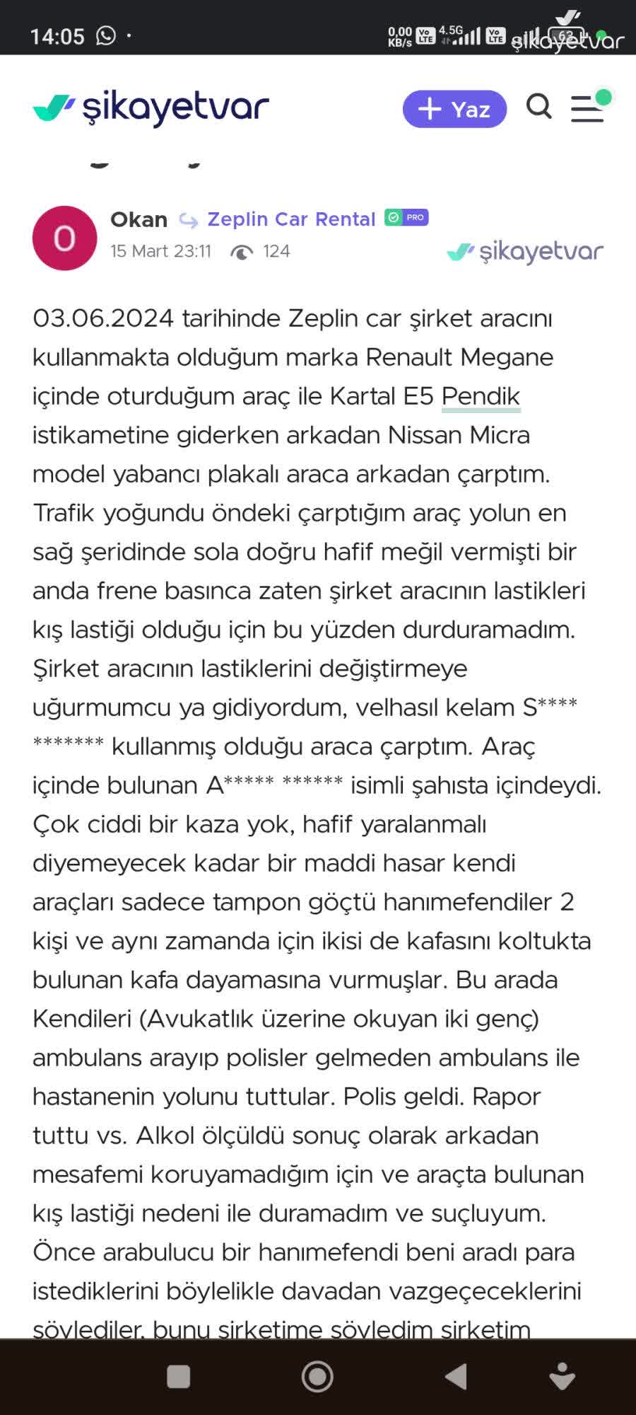 Zeplin Car Rental Şirketin İlgisizliği Ve Yanlış Yönlendirme ...