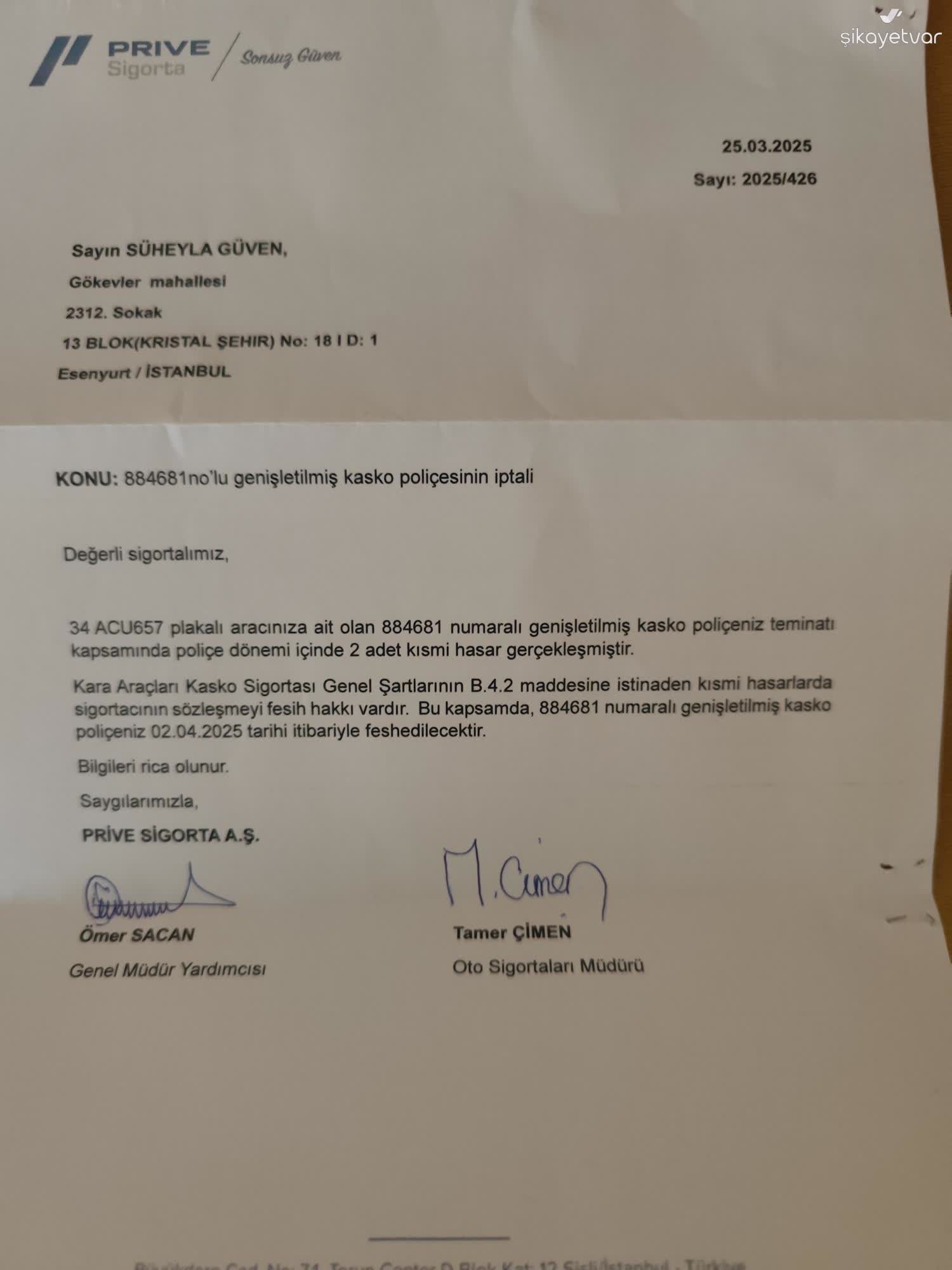 Prive Sigorta İle Kasko Sorunu - Şikayetvar
