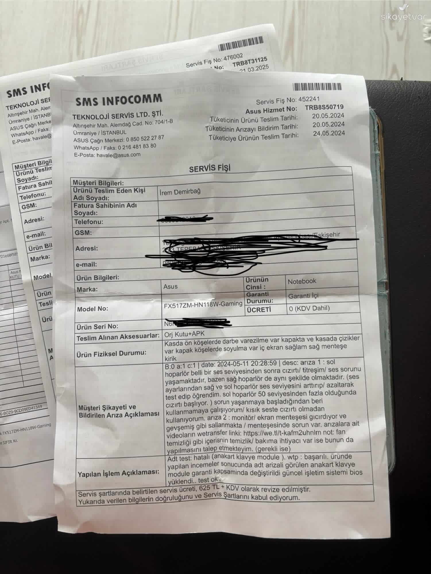 Asus Bilgisayar Asus Servisinde Hayal Kırıklığı: Anakart Sorunu Ve Yetersiz Destek - Şikayetvar