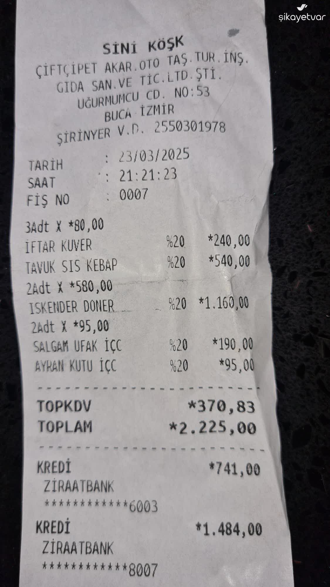 Sini Köşk Restaurant Hayal Kırıklığı Yaratan İftar Deneyimi - Şikayetvar