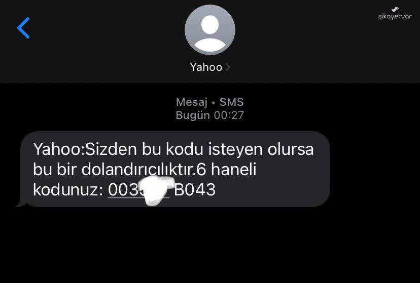 Yanlış Gönderilen Yahoo Doğrulama Kodu Endişesi - Şikayetvar