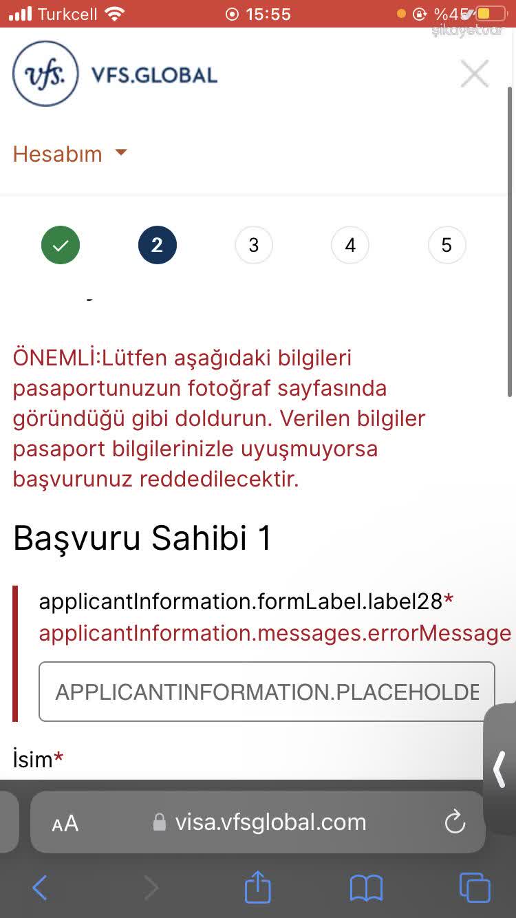 VFS Global Randevu Formunda Sürekli Hata Mesajı - Şikayetvar