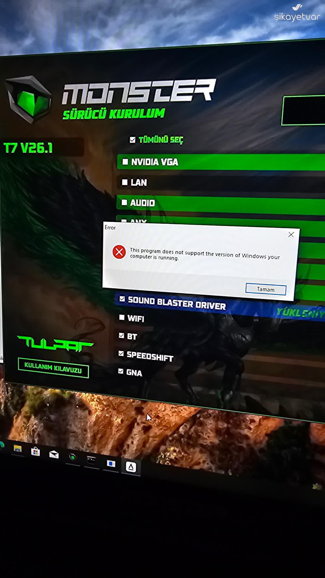 Monster Notebook Monster Tulpar T7 V26.1 Cihazında Sürücü Yükleme Sorunları - Şikayetvar