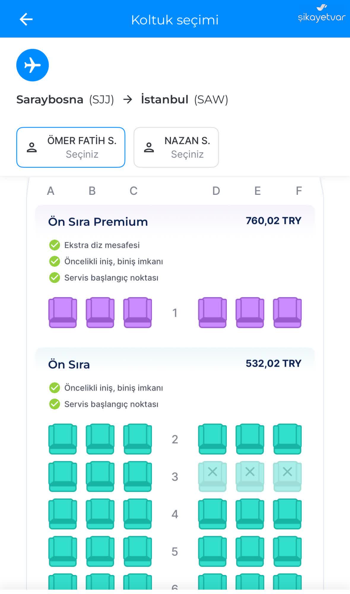 Ajet İle Uçuşta Koltuk Seçimi Sorunu - Şikayetvar