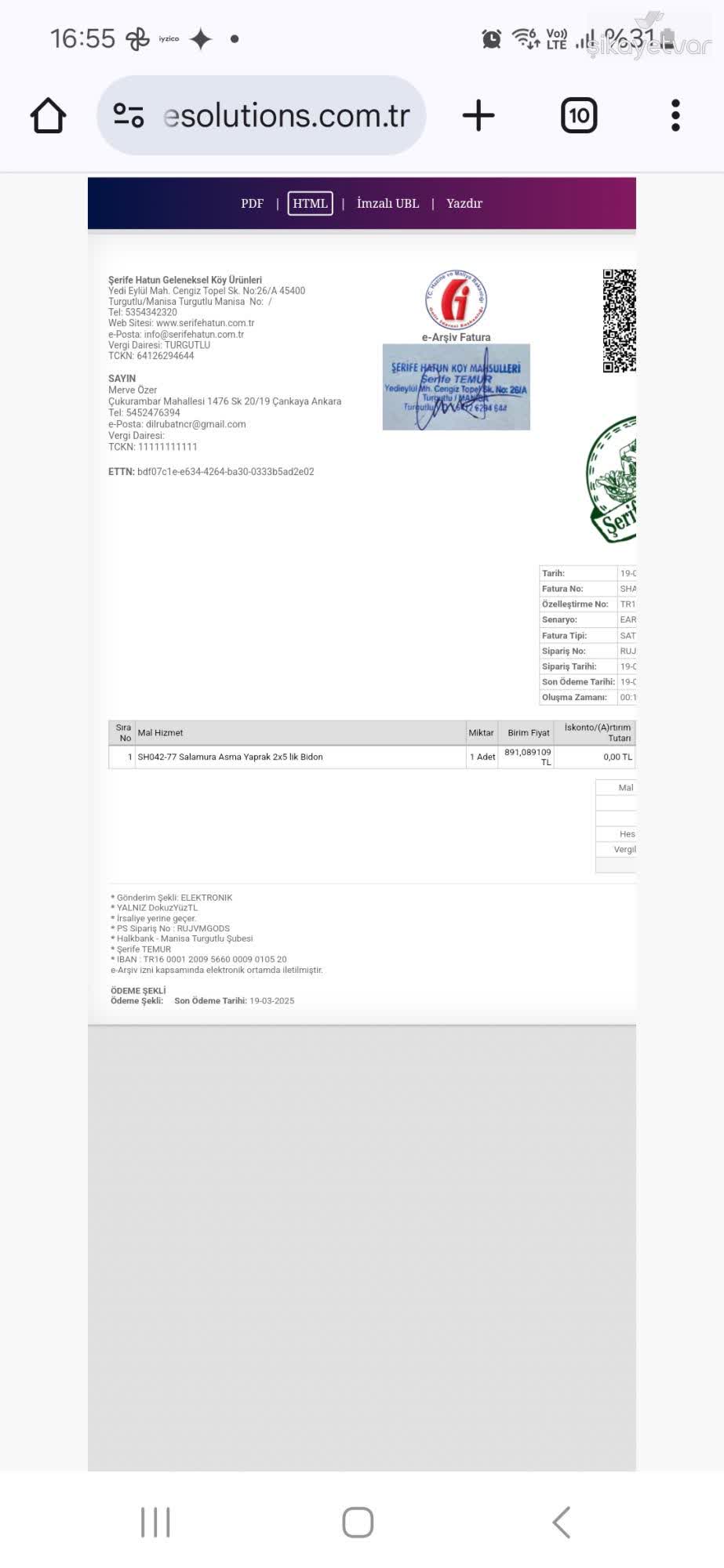 Şerife Hatun Asma Yaprağı Siparişim Hayal Kırıklığına Dönüştü - Şikayetvar