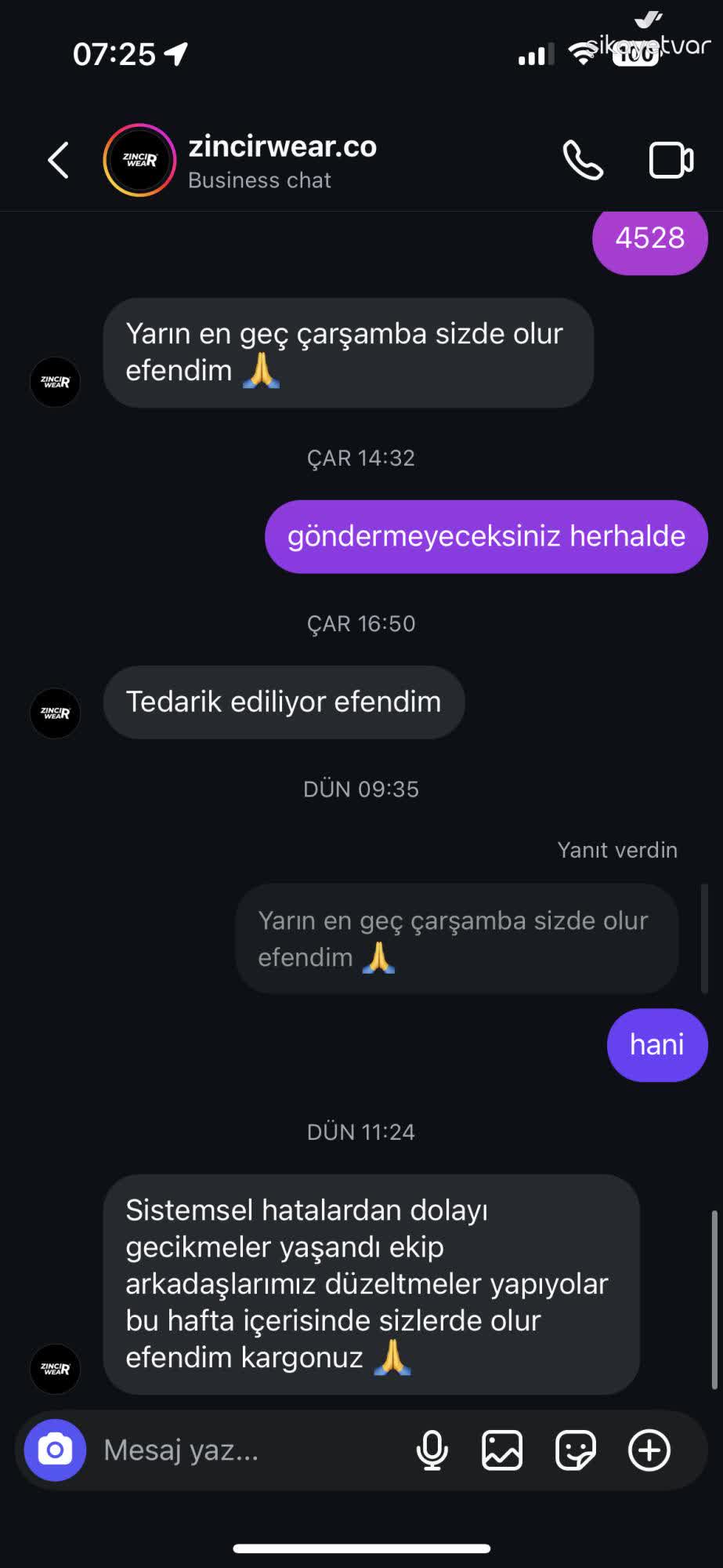 Zincirwear Kargom Nerede? Bayram Tatili Mağduru Oldum! - Şikayetvar