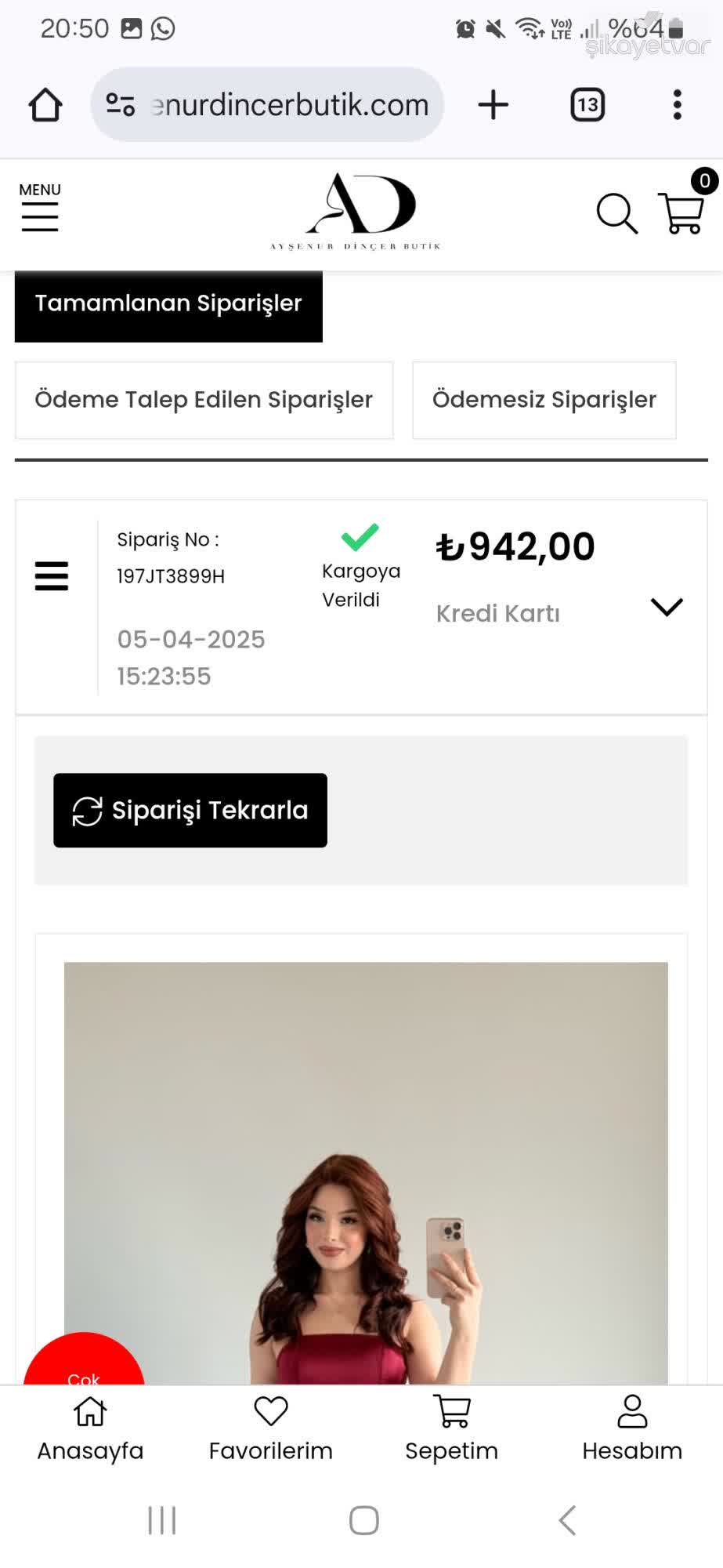 Ayşenur Dinçer Butik Kargom Nerede? Müşteri Hizmetleri Sessiz! - Şikayetvar