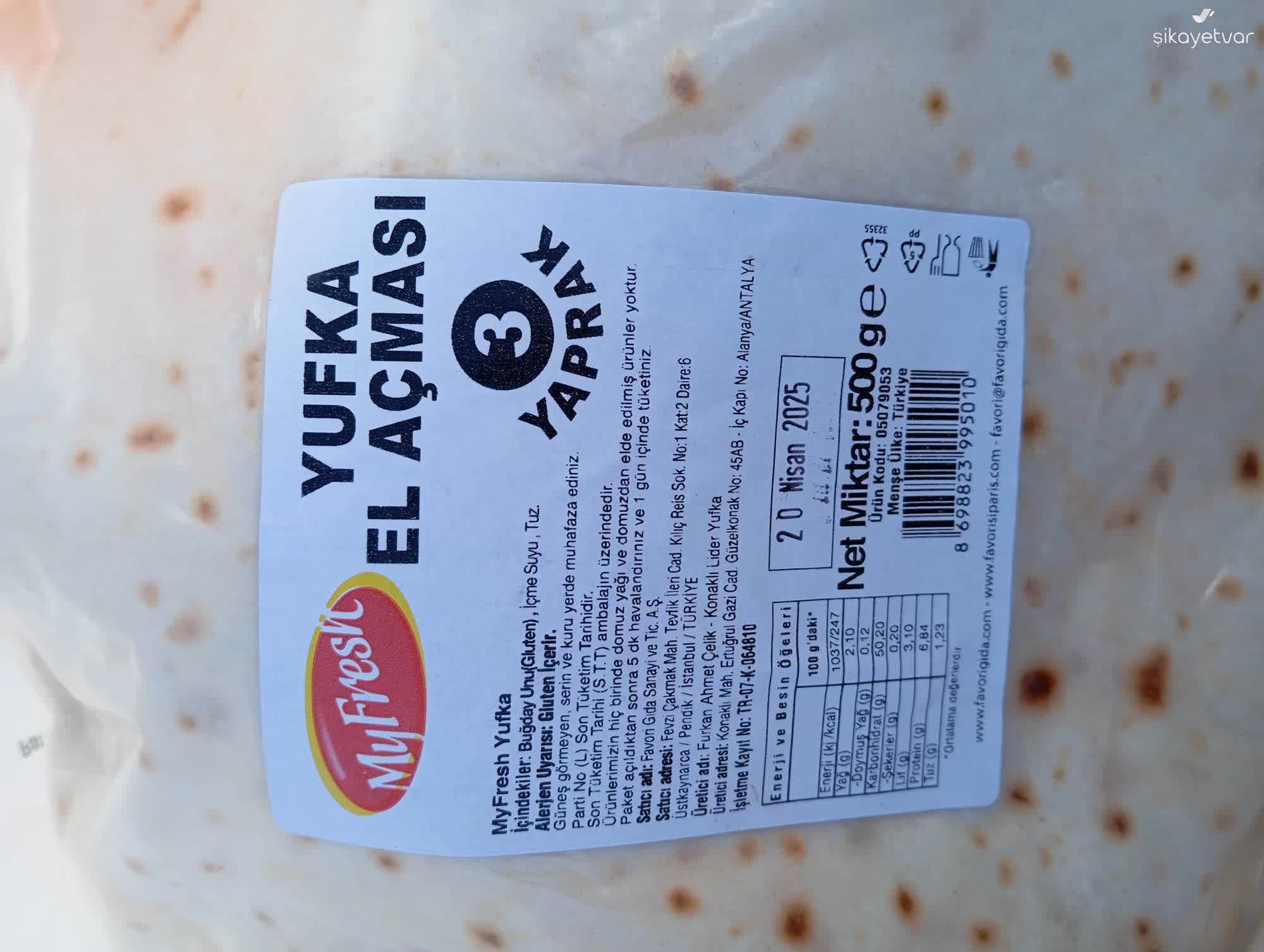 Favori Gıda Myfresh Yufka Şikayeti - Şikayetvar