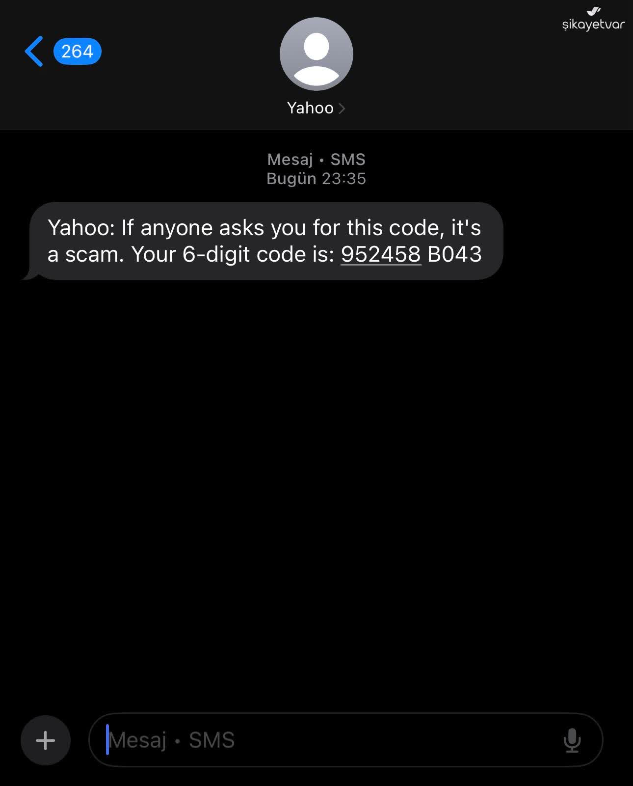 Kullanmadığım Yahoo'dan Gelen Gizemli Doğrulama Kodu - Şikayetvar