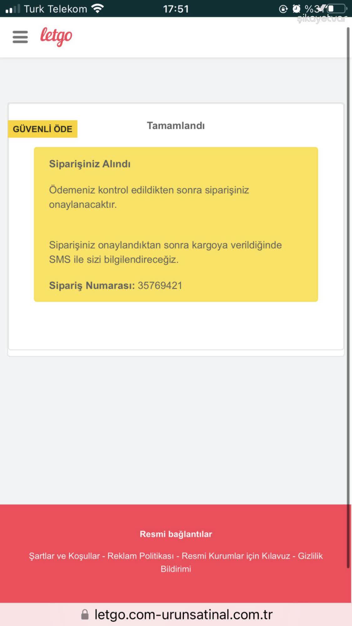 Letgo Ödeme Sürecinde Yaşanan Karışıklık - Şikayetvar
