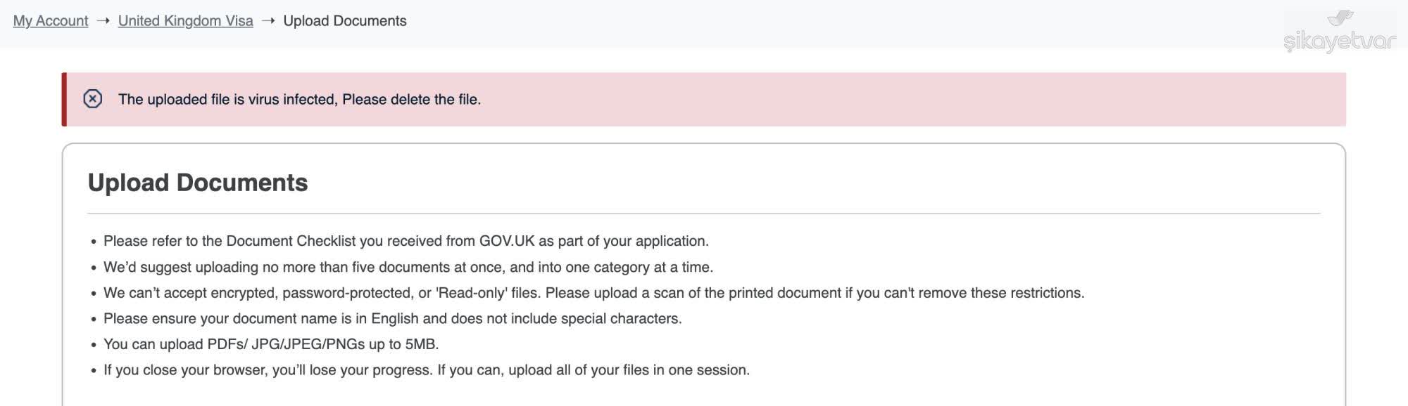 VFS Global'da Evrak Yükleme Sorunu - Şikayetvar