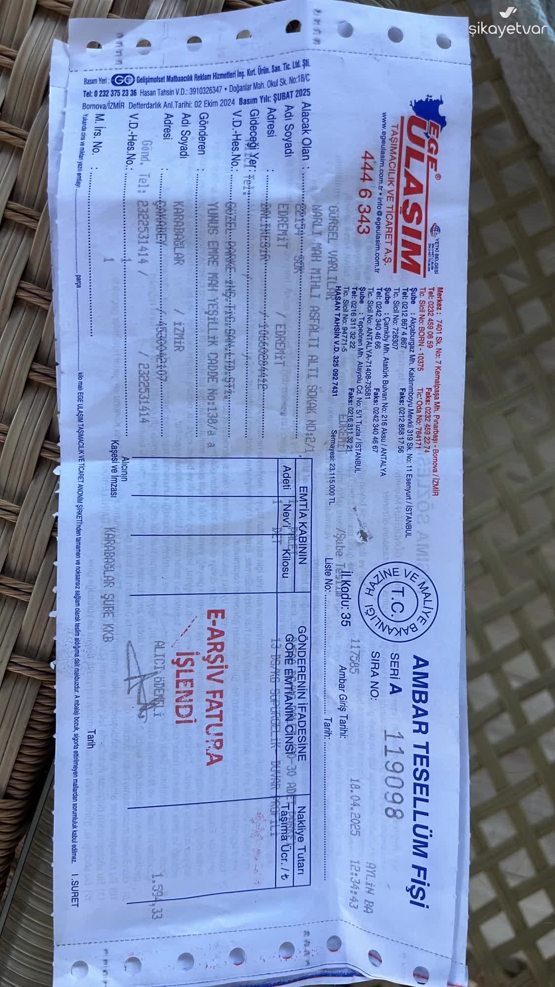 Ege Ulaşım Taşımacılık Yüksek Taşıma Ücreti Şoku - Şikayetvar