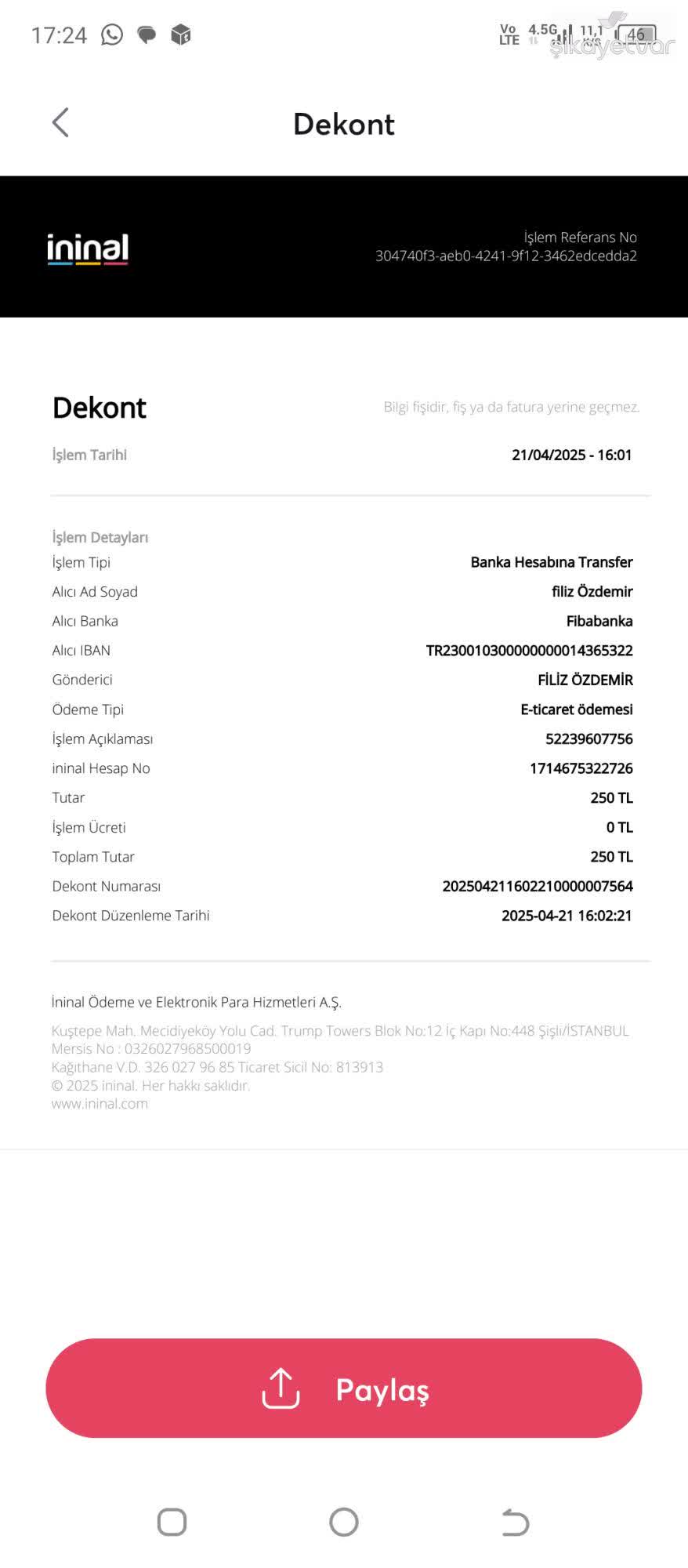 Turan App İninal Para Transferinde Bakiye Hesaba Geçmedi - Şikayetvar
