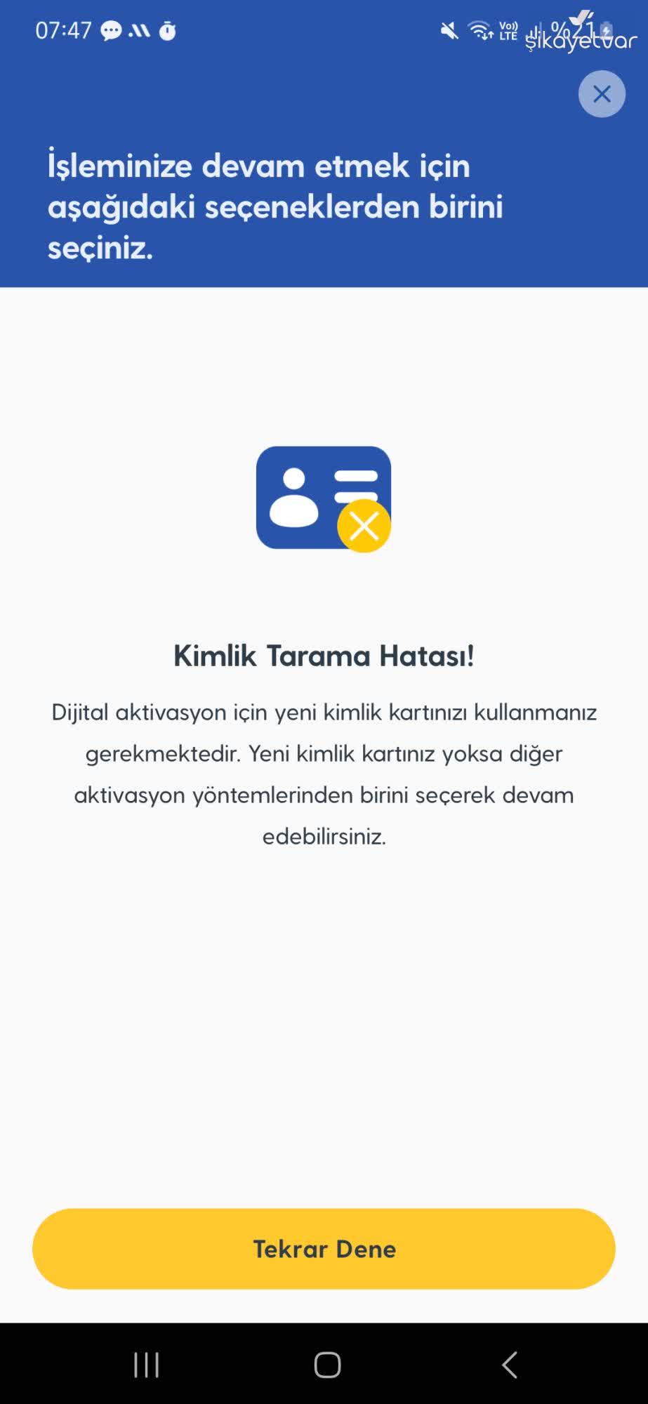 Turkcell Kimlik Kartı Tarama Sorunu Ve Yetersiz Destek - Şikayetvar