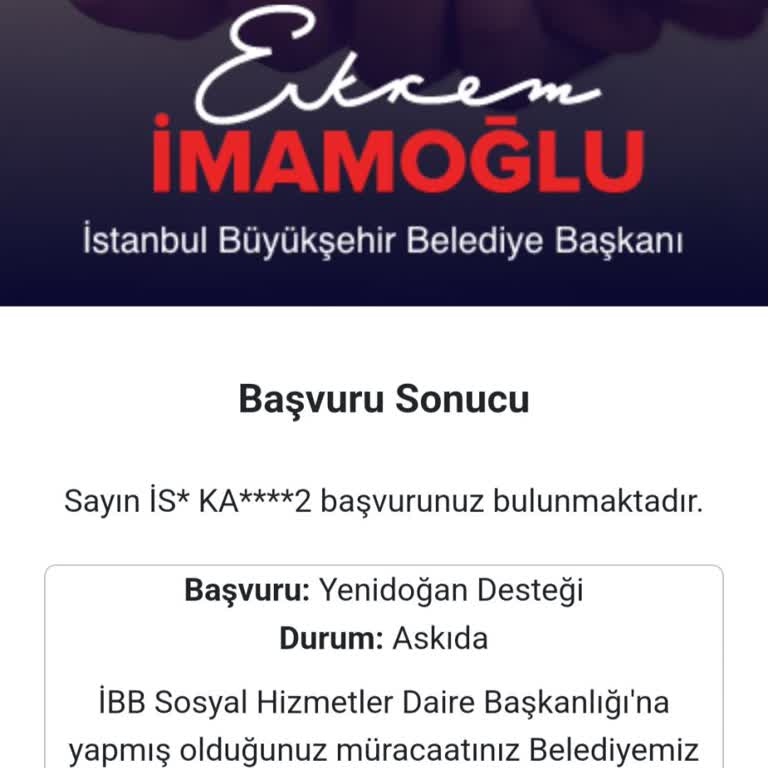 İstanbul Büyükşehir Belediyesi Yenidoğan Destek Paketi Başvurumun ...