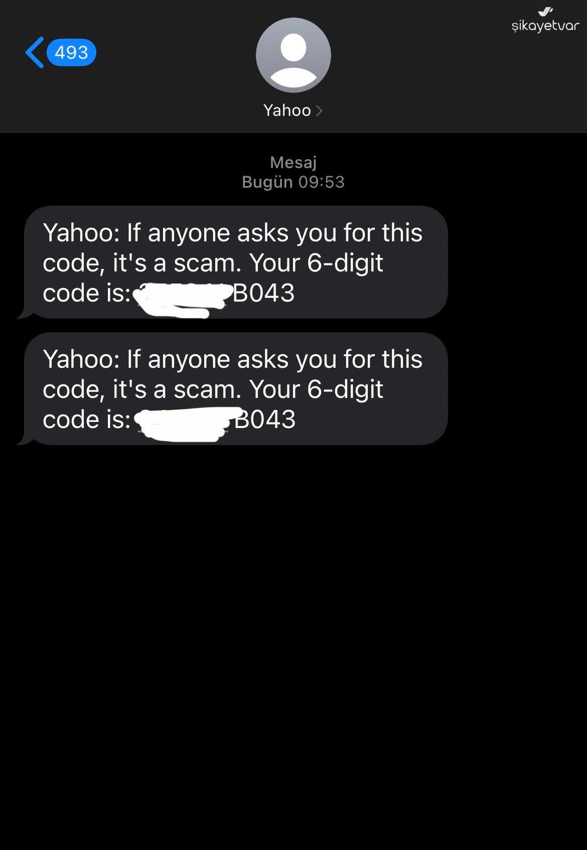 Yahoo'dan Yetkisiz Doğrulama Kodları Geldi! - Şikayetvar