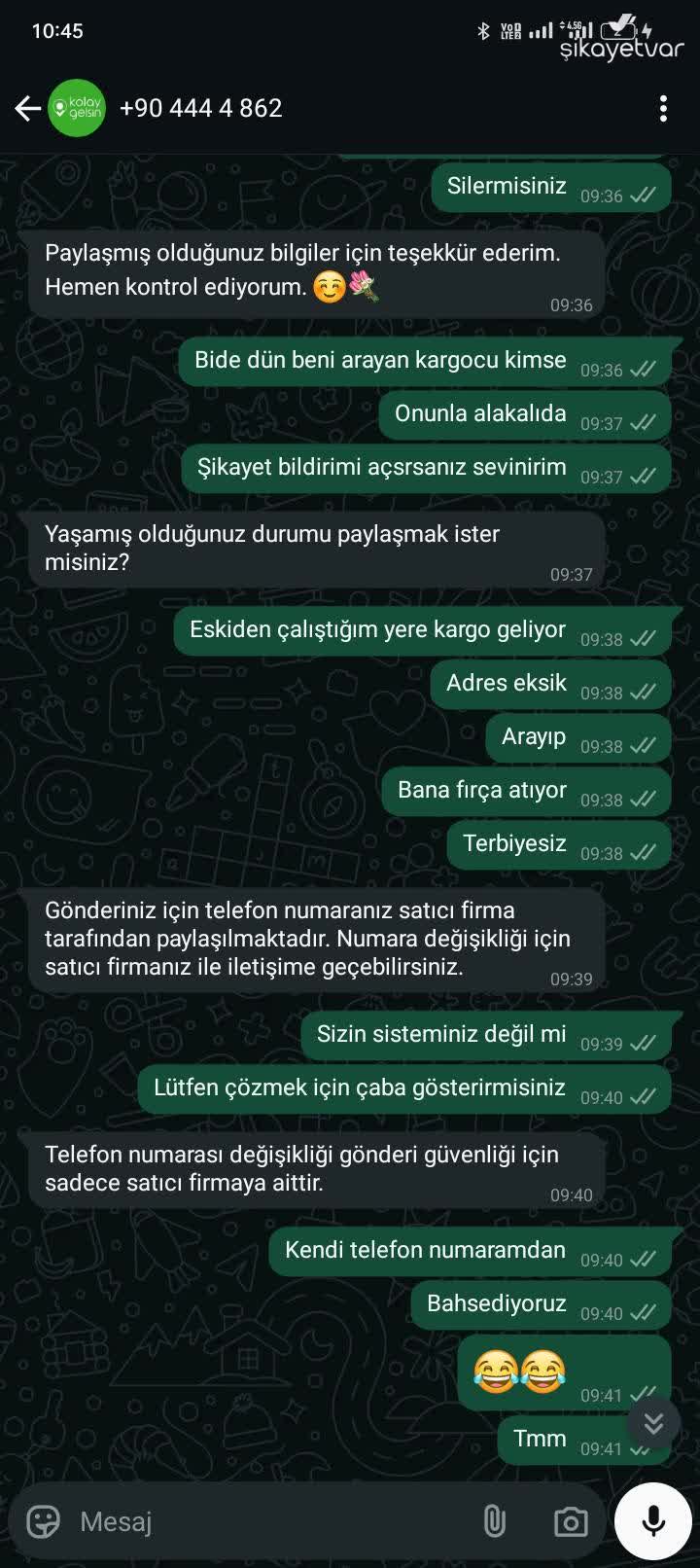 Kolay Gelsin Kargo Taşıyıcısının Agresif Tavrı Ve Kişisel Veri İhlali Mağduriyeti - Şikayetvar