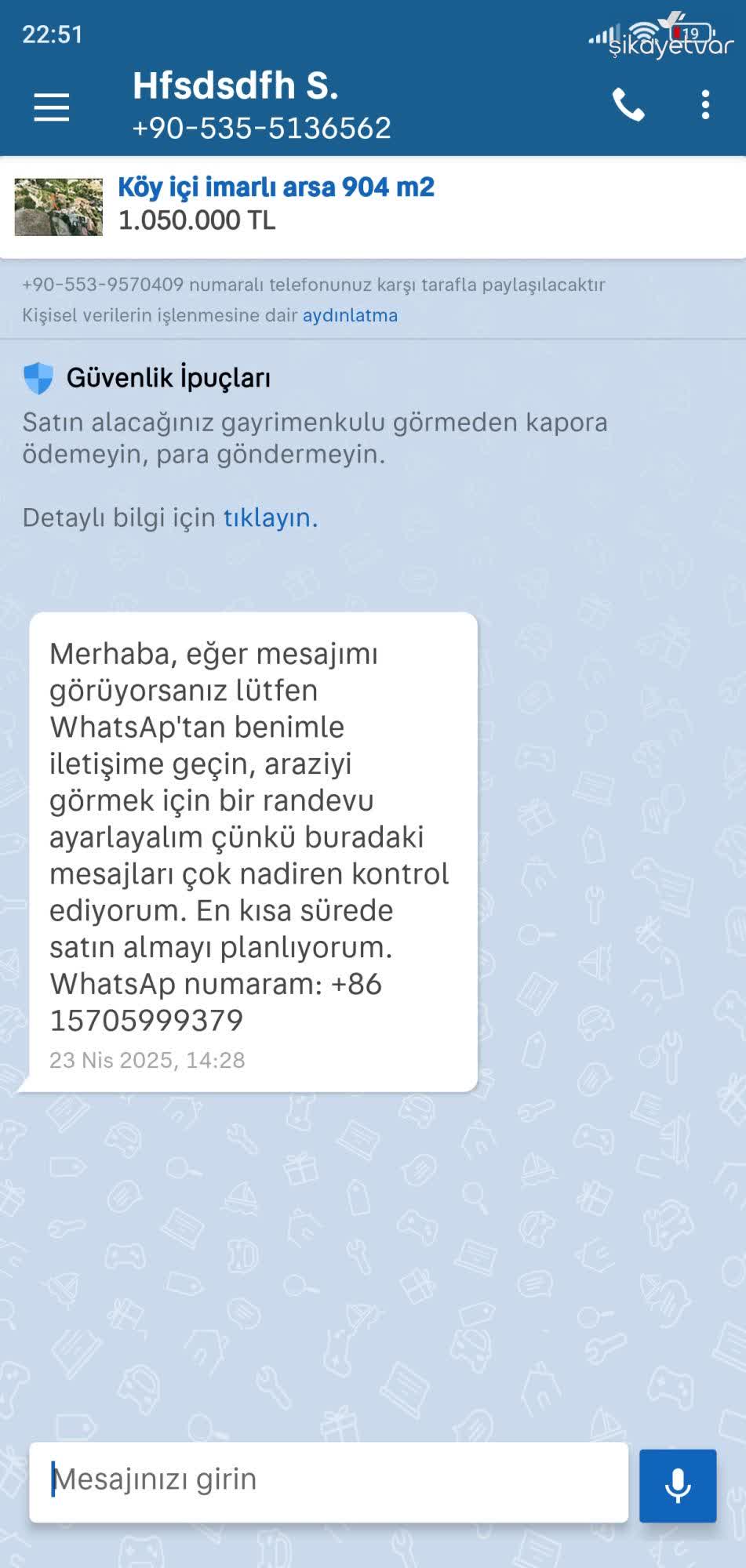 Sahibinden Satılık İlanıma Gelen Şüpheli Yurt Dışı Mesajı Hakkında ...