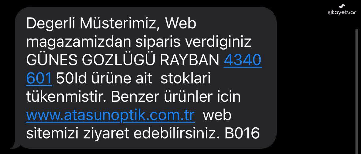 Atasun Optik Stokta Var Denilen Gözlük Siparişim Keyfi Olarak İptal Edildi - Şikayetvar