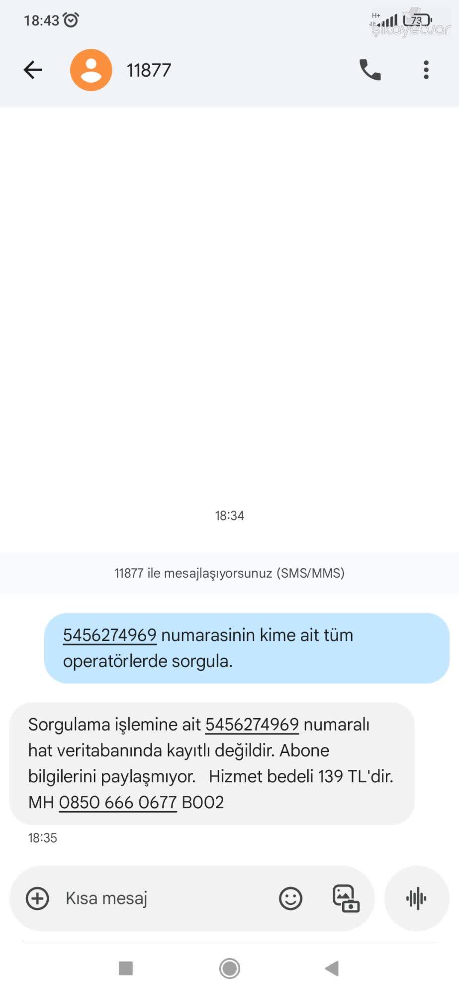 11877 Numara Sorgulama Ücretine Şaşkınlık Ve Hayal Kırıklığı - Şikayetvar