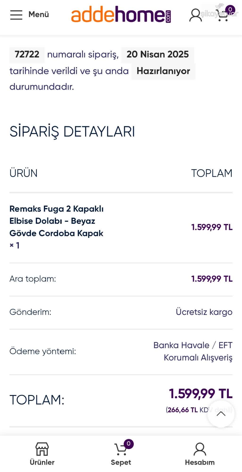 Adde Home Sipariş Sonrası İletişim Engeli Ve Ulaşamama Sorunu - Şikayetvar