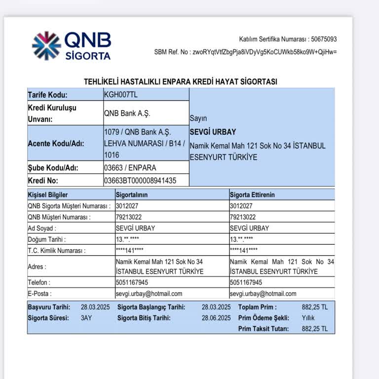 QNB Sigorta Kredi Hayat Sigortası Poliçesinin İptali Ve Ücret İadesi ...