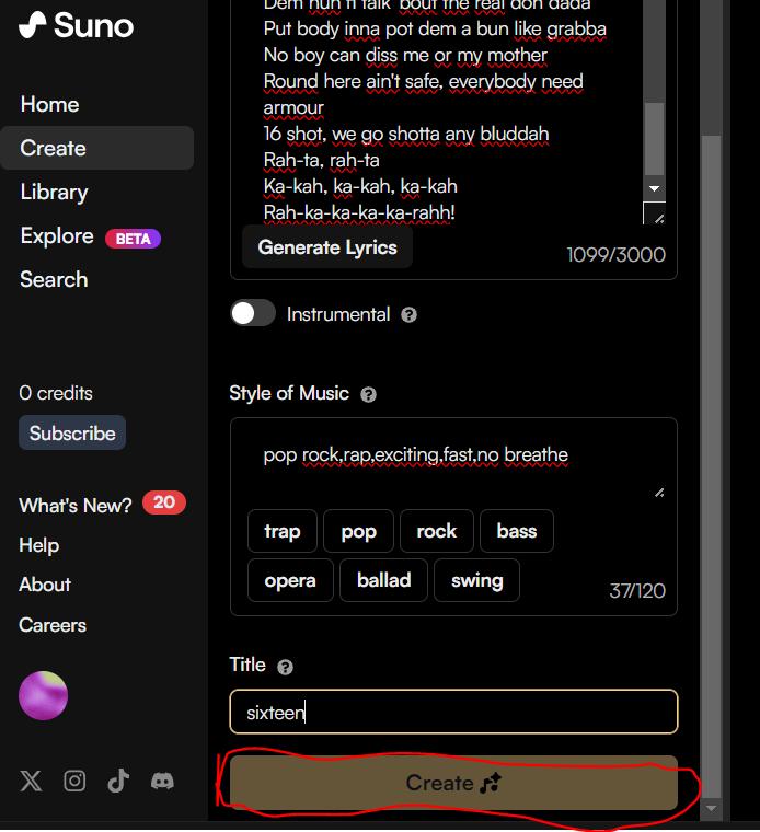Suno Suno Won’t Let Me Press Create Button After Writing and Setting Up My Song - Xolvie
