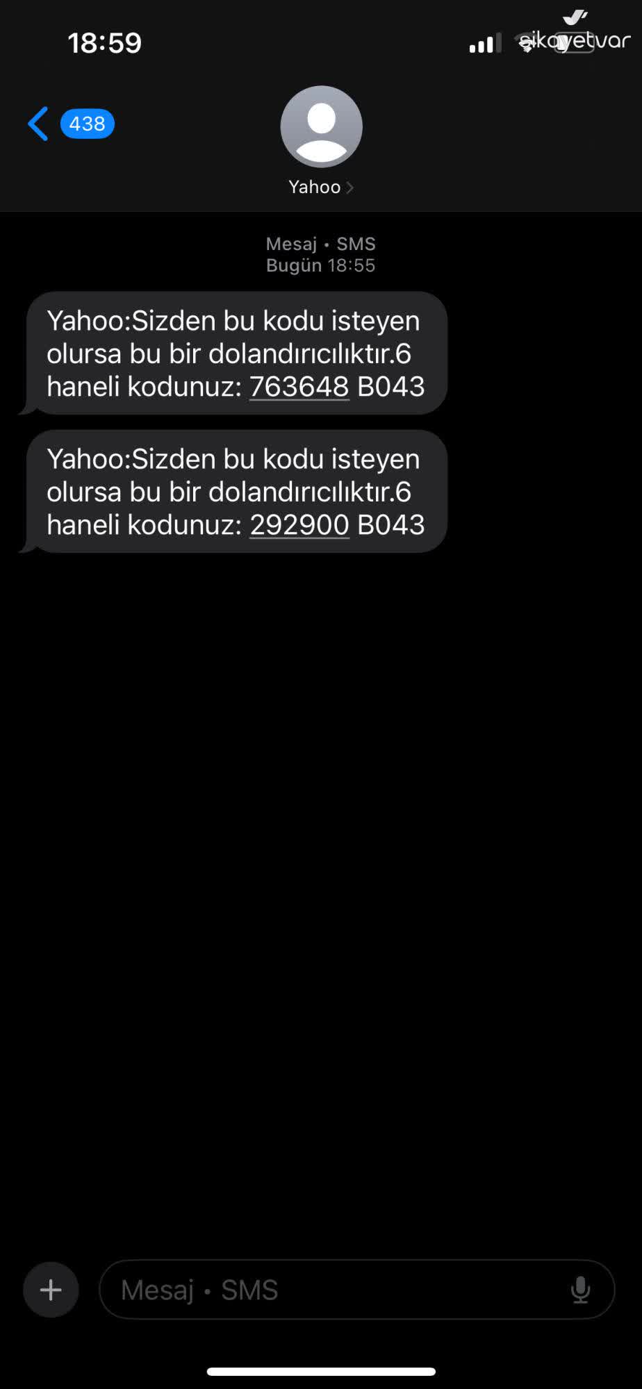 Yahoo'dan İzinsiz Doğrulama Kodu Geldi, Güvenliğim Tehlikede - Şikayetvar