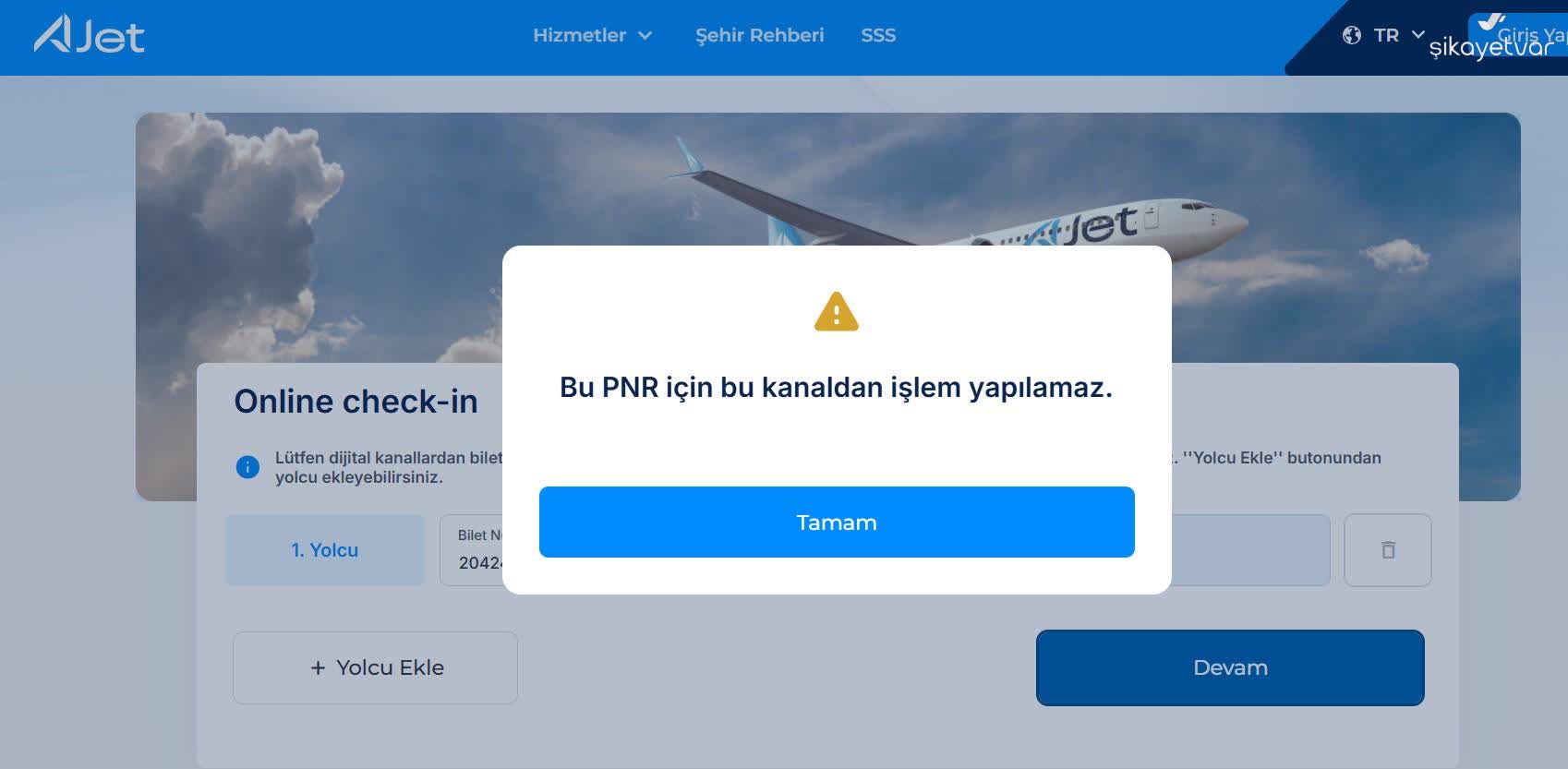 Ajet Toplu Biletlerde Sürekli Check-in Yapılamıyor, Yıllardır Aynı Hata ...