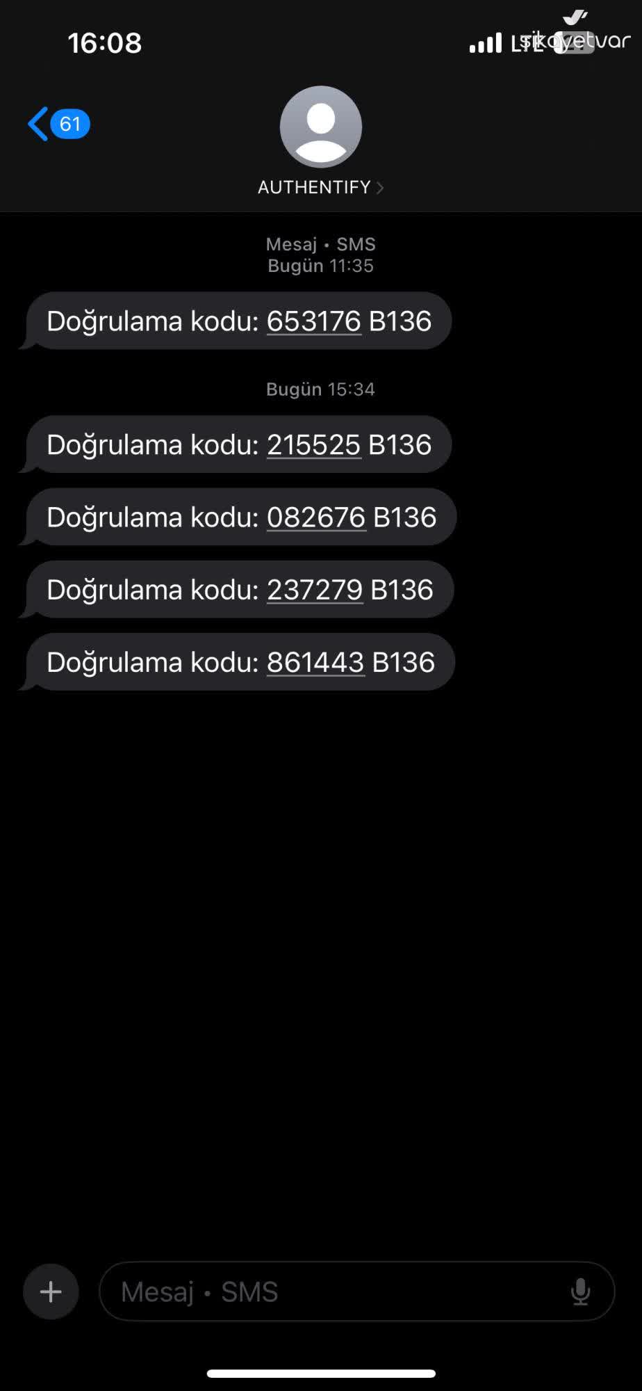 Authentify Bilgim Dışında Gelen Doğrulama Kodları Ve Spam Mesajlar Endişe Yaratıyor - Şikayetvar