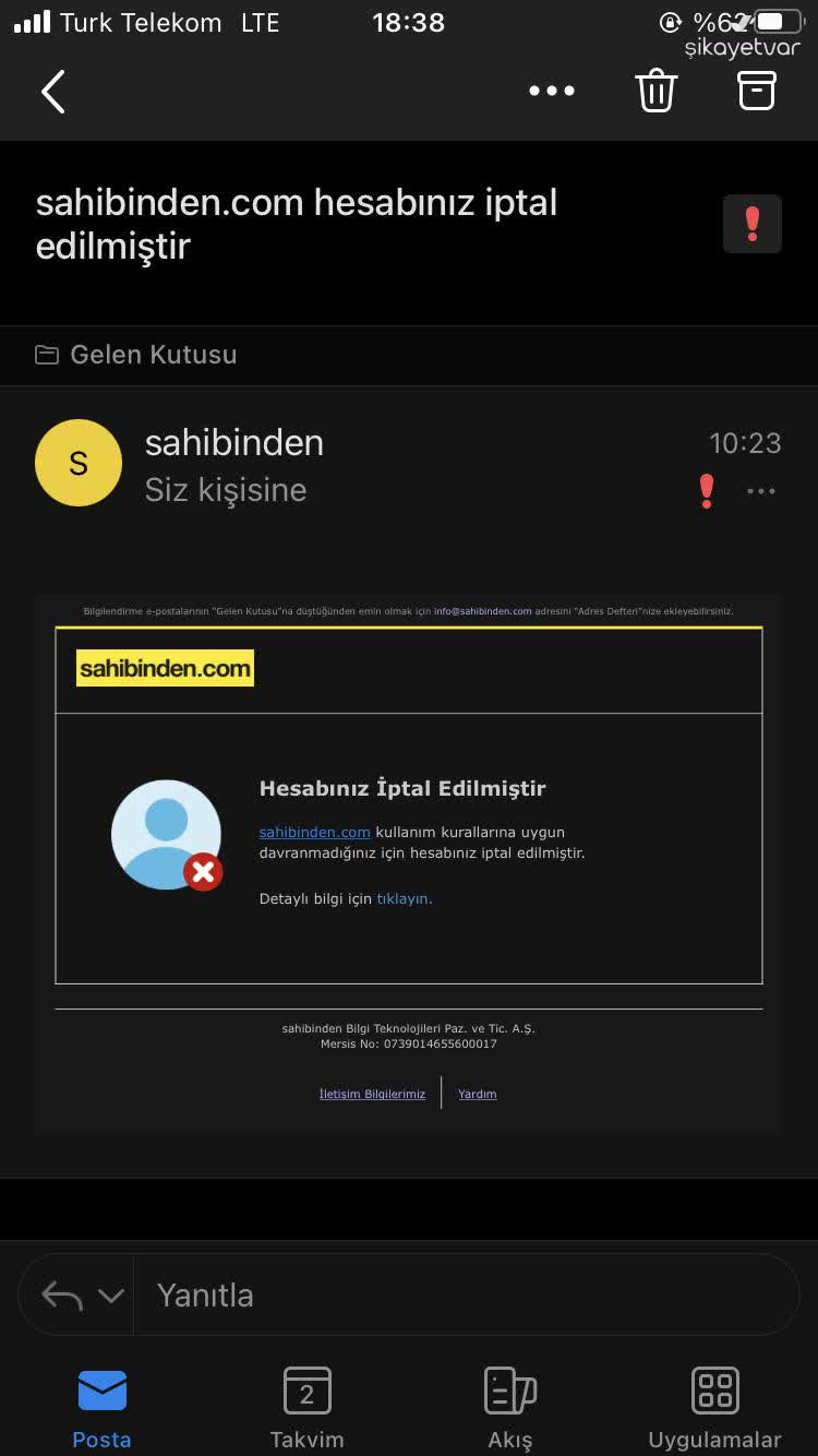 Sahibinden Doğrulama Sonrası Hesabım Haksız Yere Kapatıldı - Şikayetvar