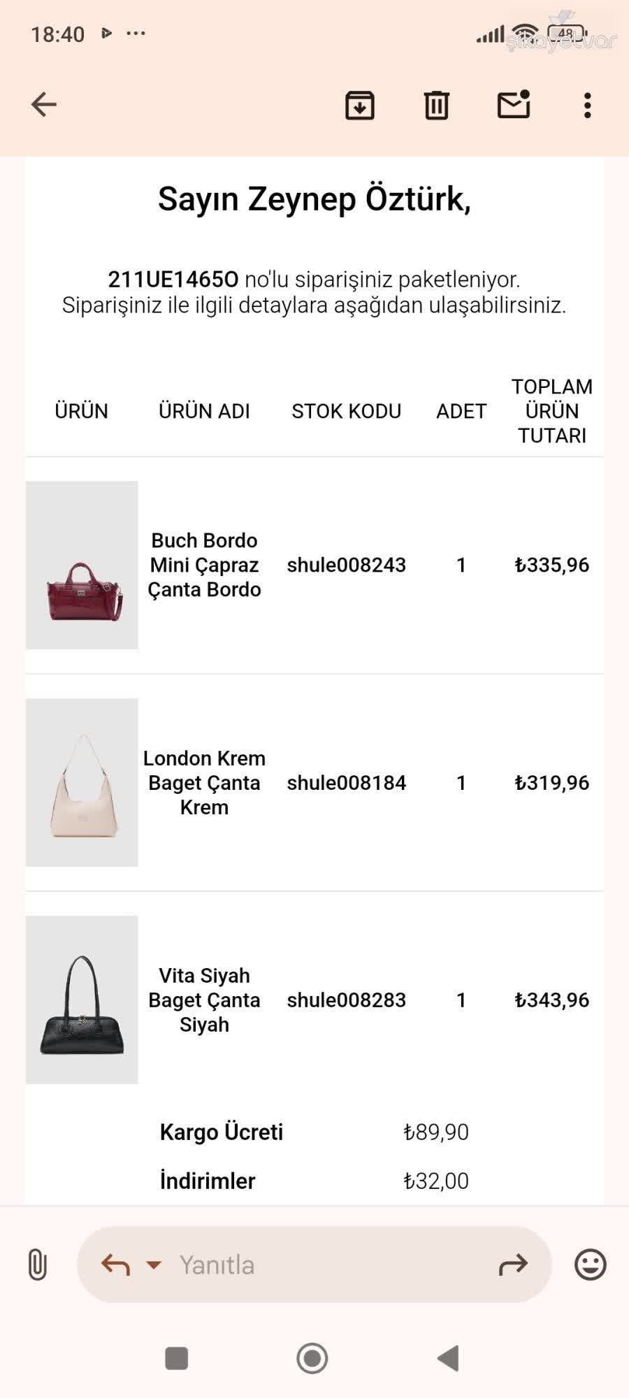 Shule Bags Yanlış Ürün Gönderimi Ve Değişim Talebine Dönüş Yapılmaması ...